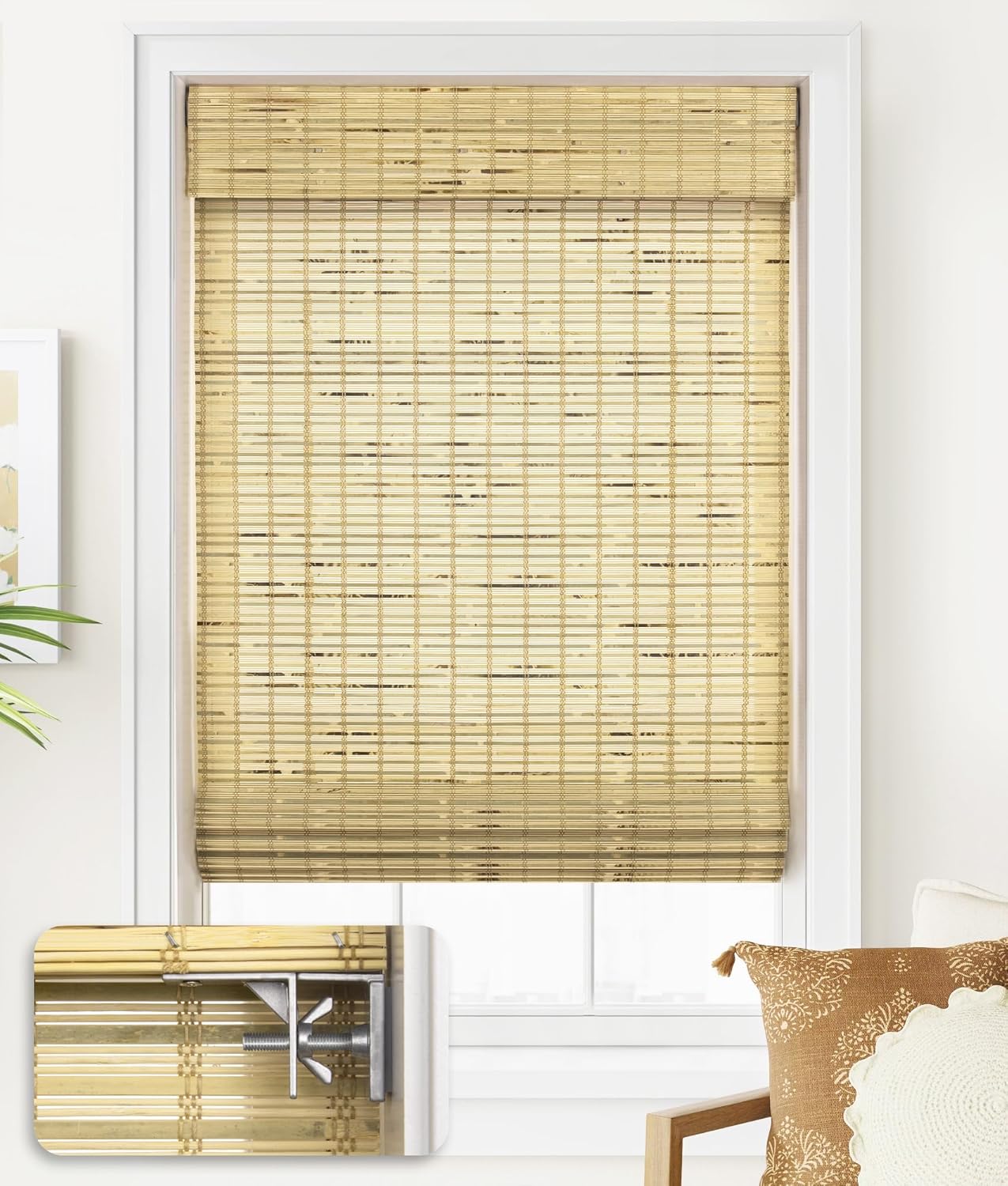 Amazon.com: LazBlinds No Tools No Drill Cordless Bamboo Roman Shades ...