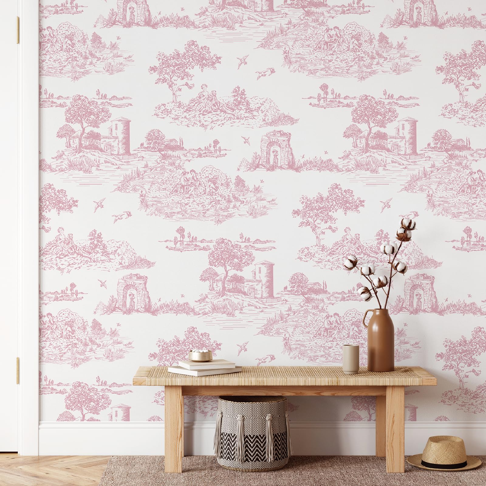 Snapklik.com : WENMER Vintage Wallpaper Peel And Stick Pink Toile ...