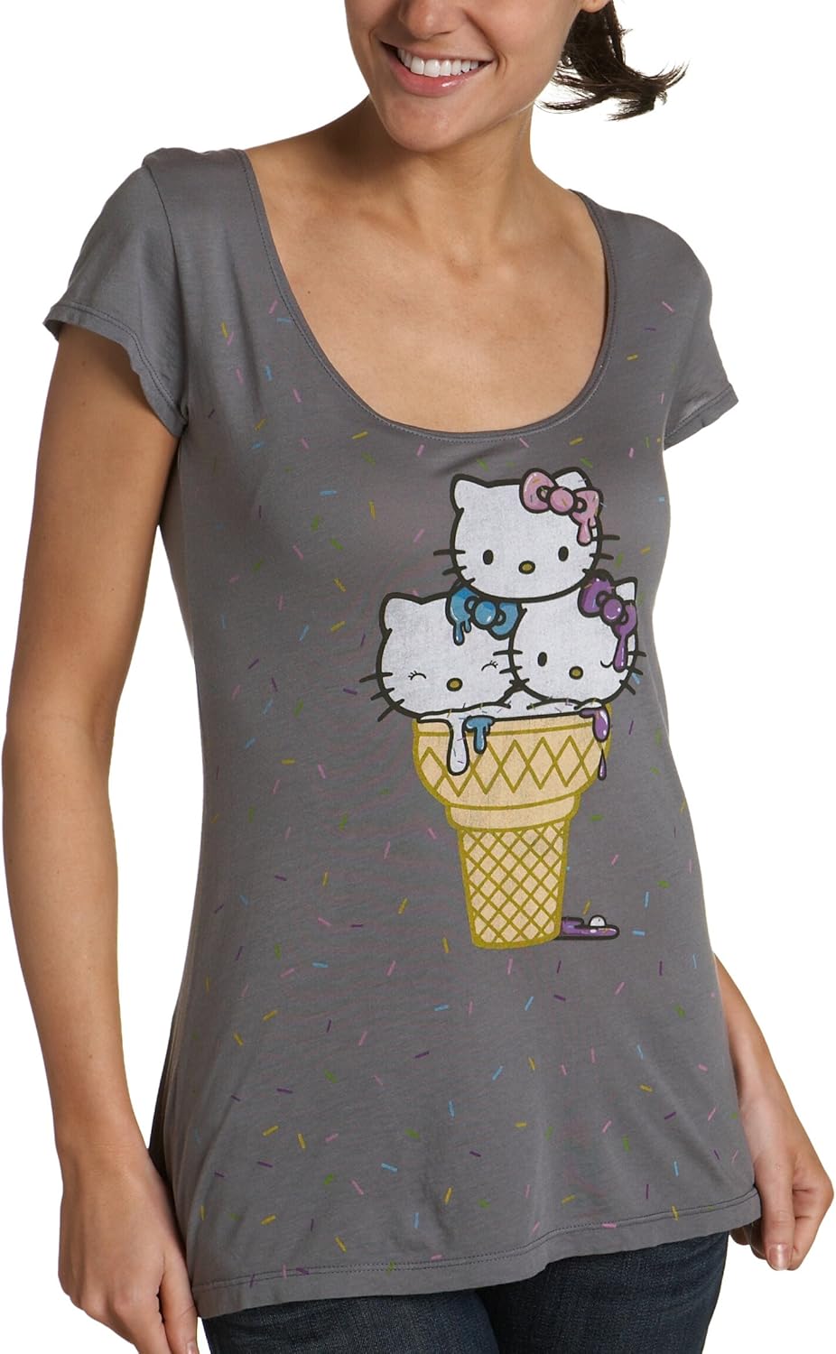 Hello Kitty Juniors Sundae Scoop Neck at Amazon Women’s Clothing store