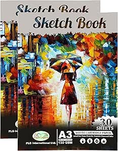 TENLITE [Set of 2] - A3 Premium Staple Bound Sketch Book 30 Sheets/60 Pages Drawing Pad Acid ...
