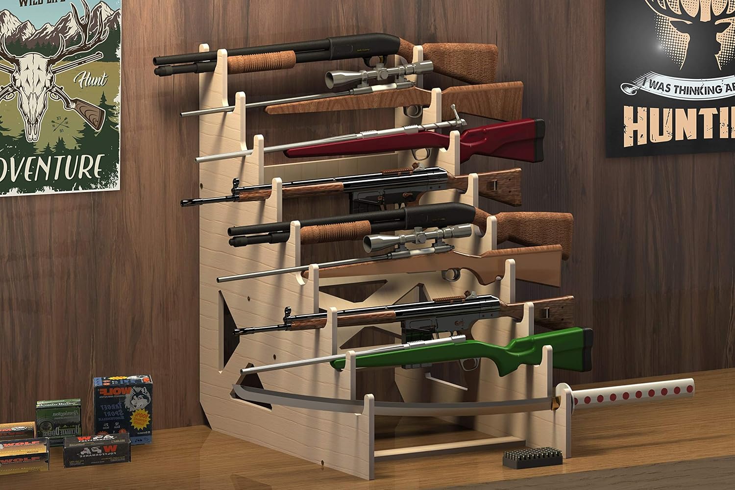 Amazon.com: Factory Crafts | Wooden Rifle Gun Rack Display Stand ...