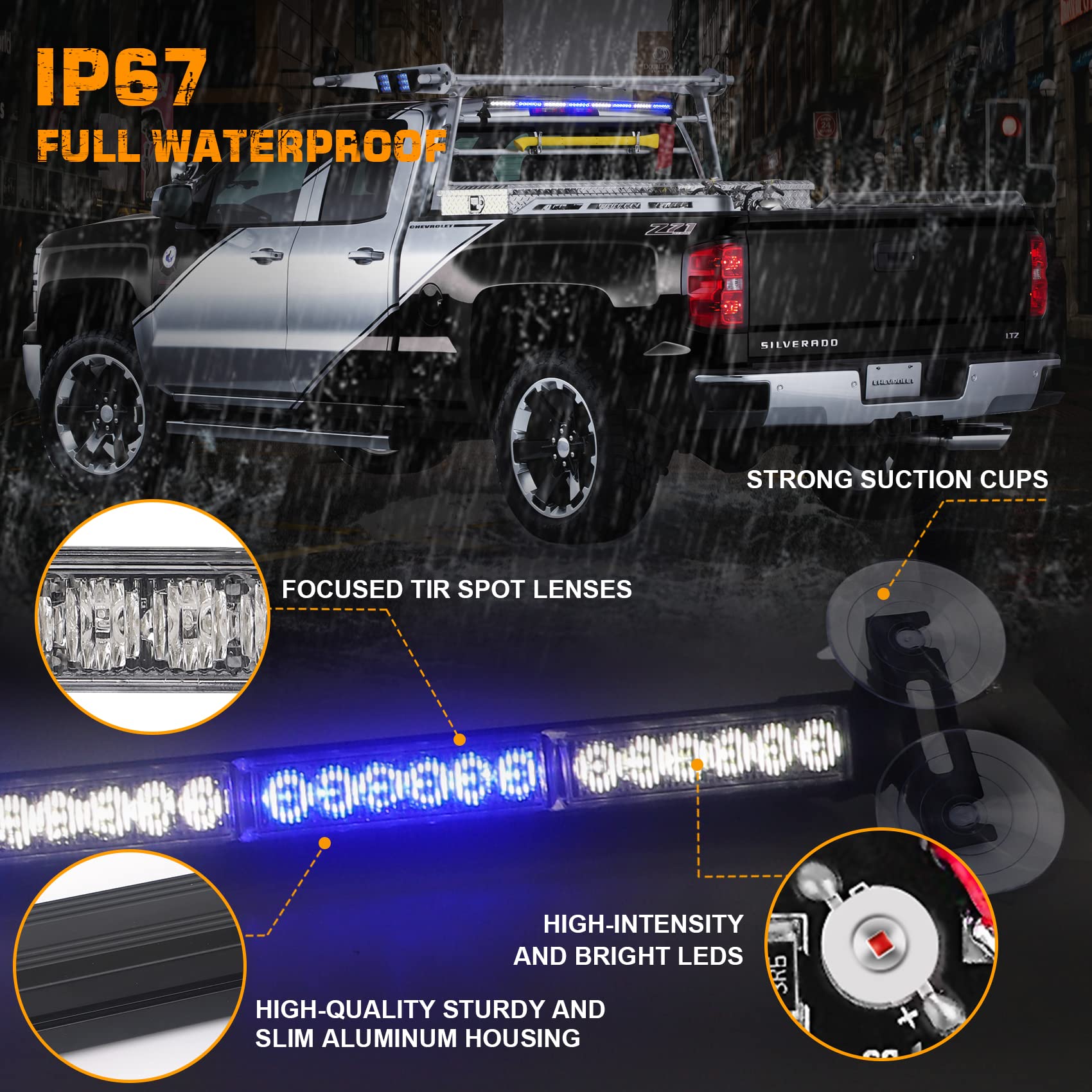 Snapklik.com : 35 Inch Blue White Traffic Advisor Light Bar 48 LED ...