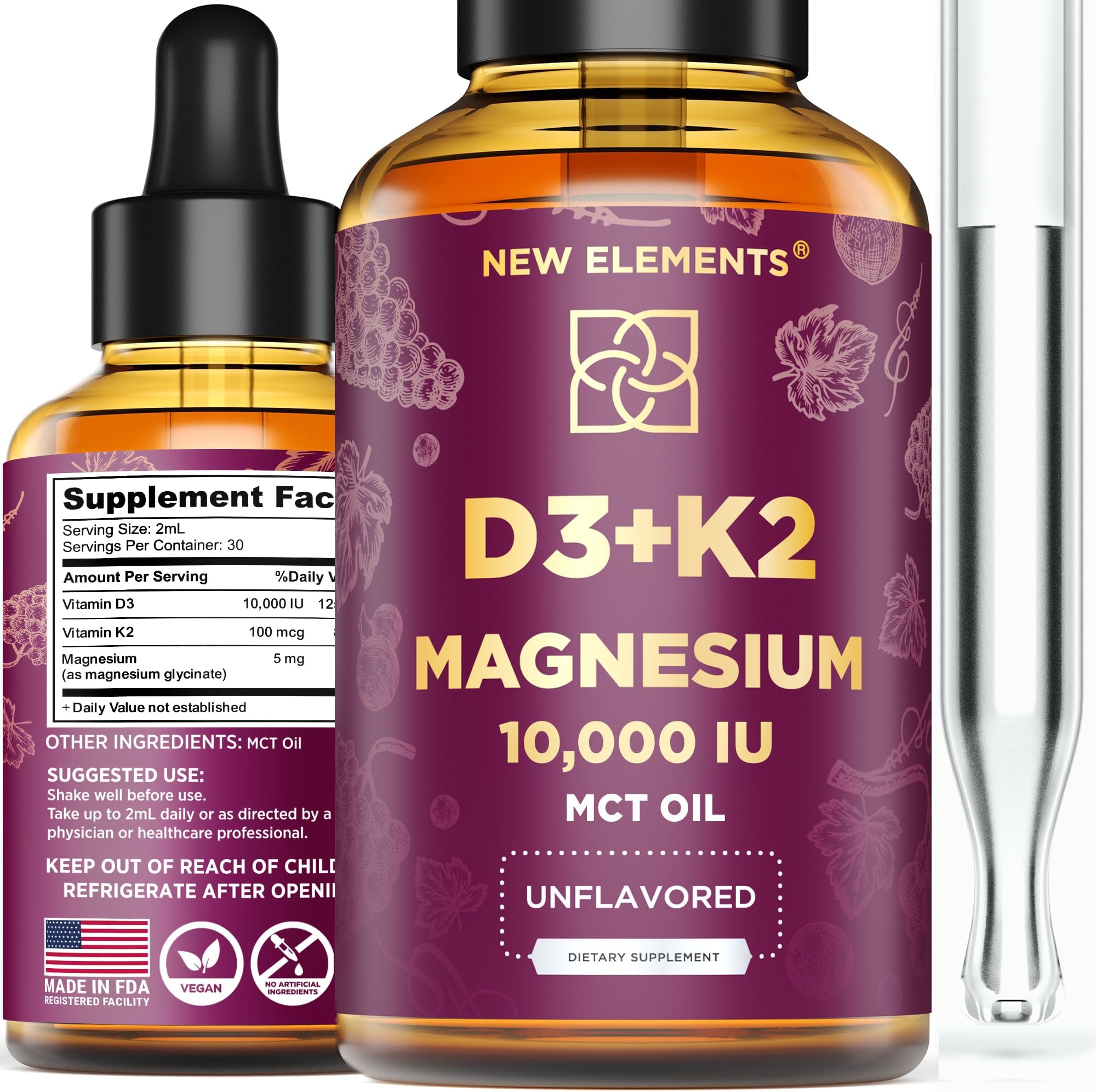 Amazon.com: Liquid Vitamin D3 K2 10000IU with Magnesium Glycinate 5mg | VIT D3 K2 Drops for ...