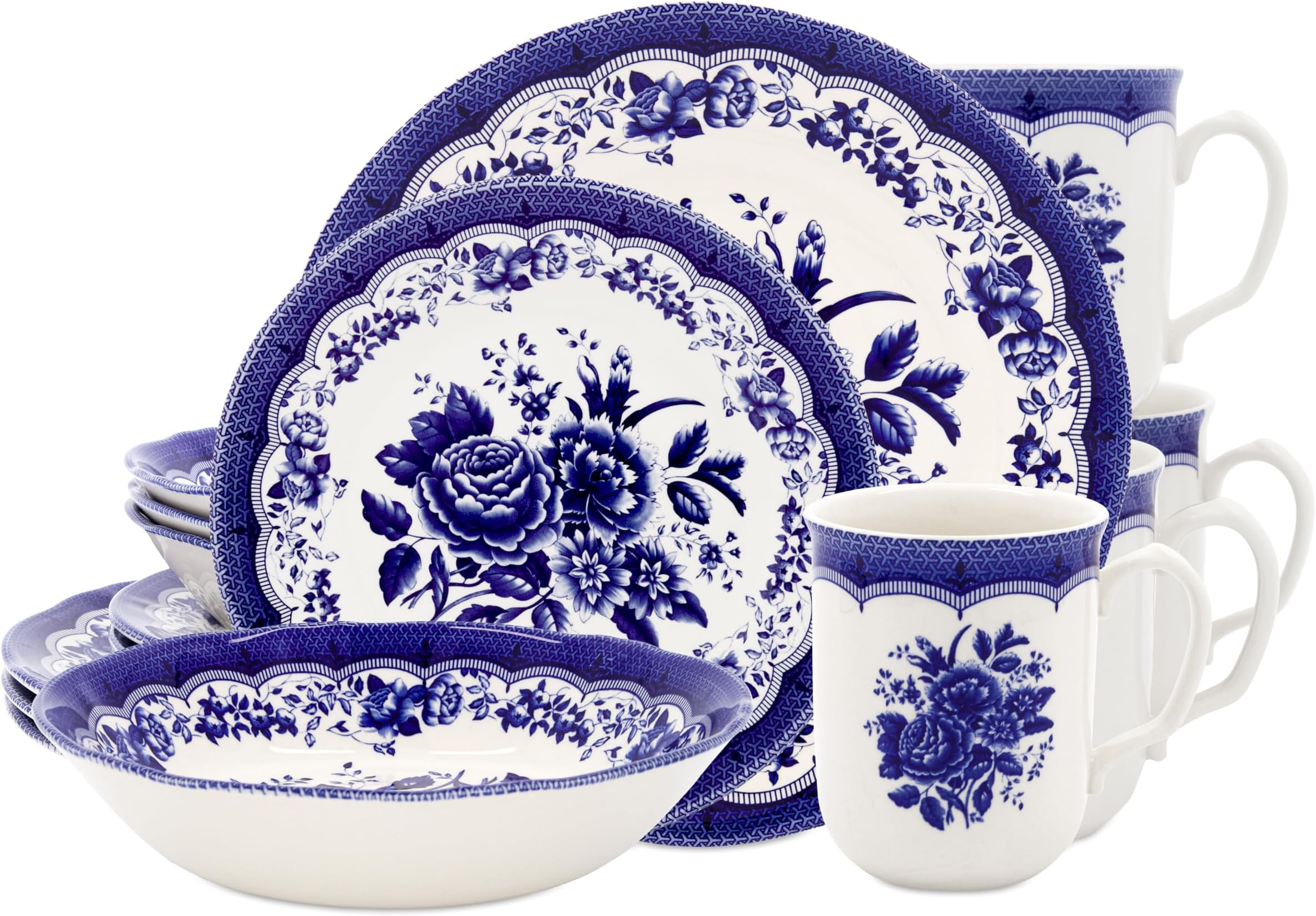 Amazon.com | Spode Blue Italian Brocato 12 Piece Dinnerware Set ...