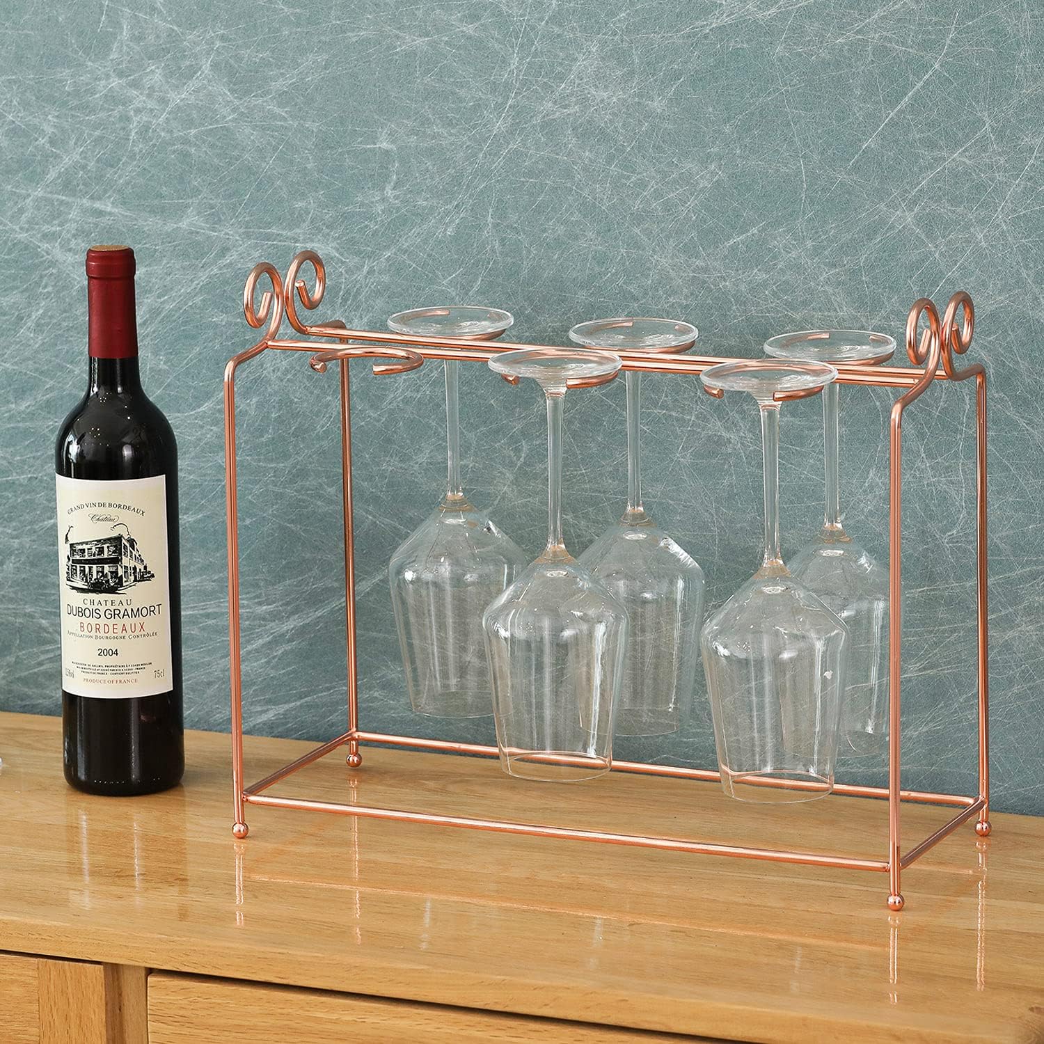 Modern Copper Metal Wire Countertop Hanging Wine Glass Holder, Stemware Display Rack – CookingFreshs