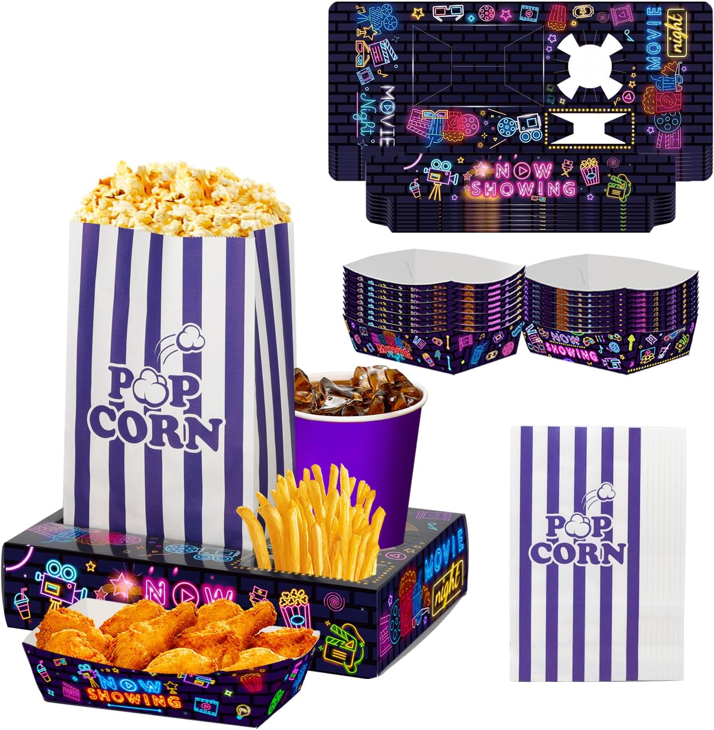 Amazon.com: LSTAMOY 24pcs Movie Night Snack Trays with Popcorn Bags and ...