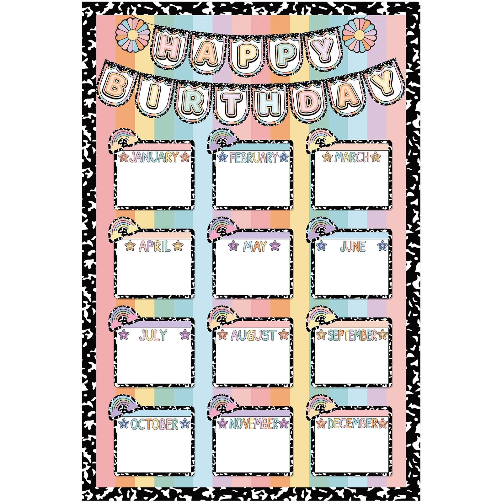 Black Bulletin Board Paper Happy Birthday Poster 2 Pack For Classroom ...