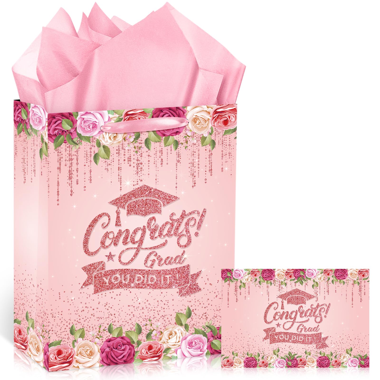 Amazon.com: 1Pc Pink Graduation Gift Bag with Tissue Paper and Cards ...