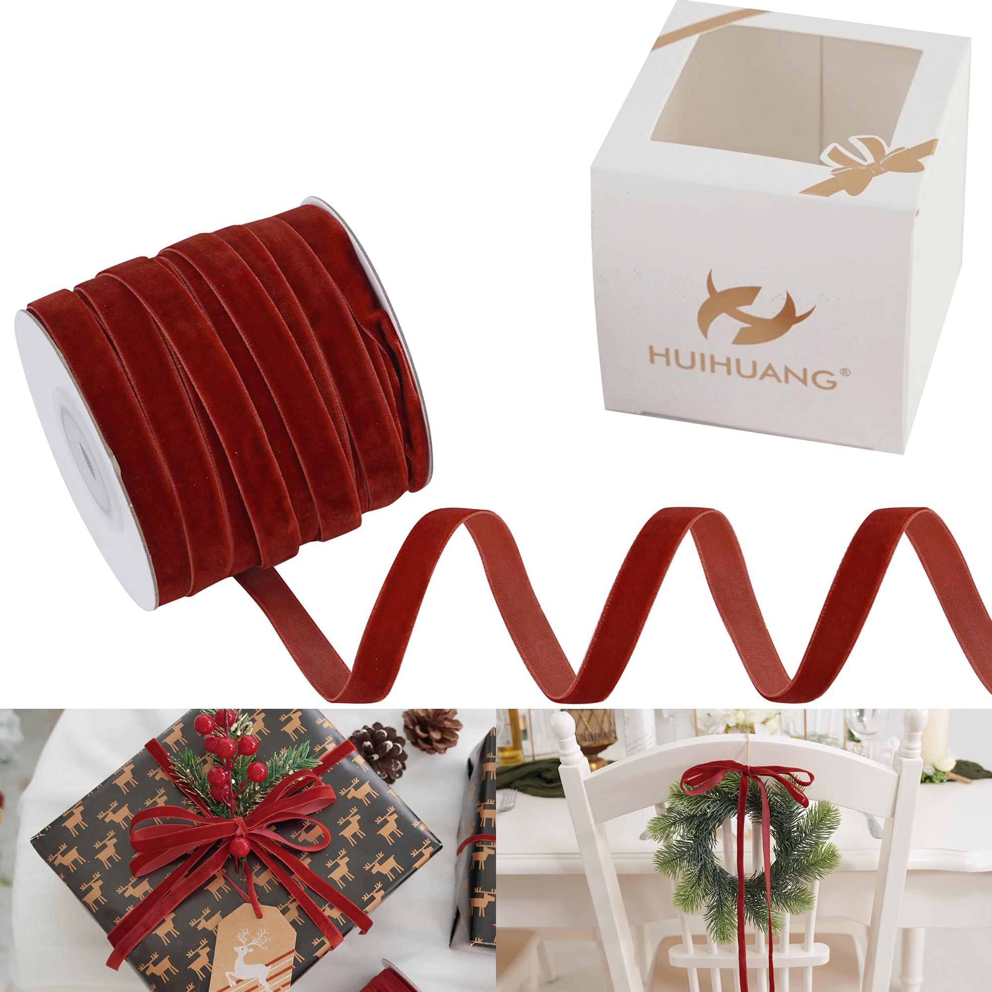 Amazon.com: HUIHUANG Rust Velvet Ribbon 3/8 inch x 25 Yards Single Face ...