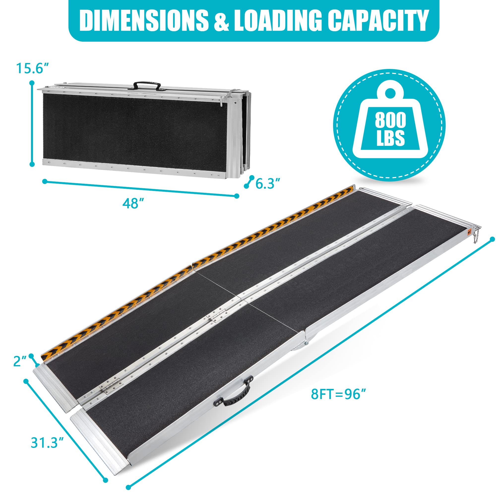 8FT KOLO Foldable Wheelchair Ramp, 96" L x 31.3" W, 800 lbs Capacity ...