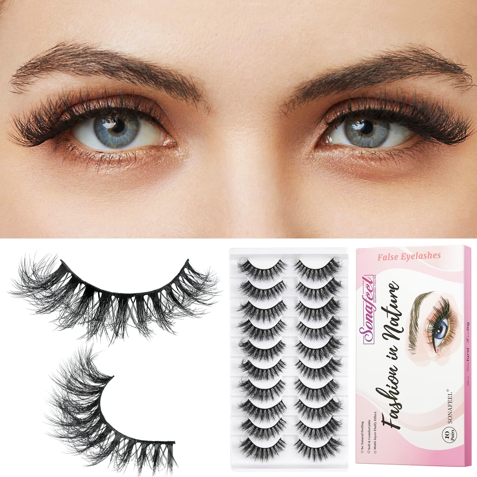 Amazon.com: SONAFEEL Fluffy Cat Eye Lashes Mink Short Curly Eyelashes ...
