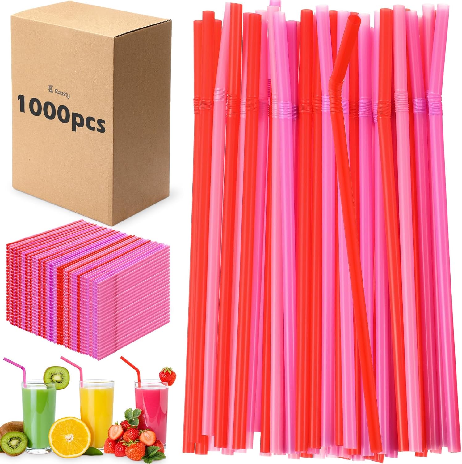 Amazon.com: Eaasty 1000 Pcs Flexible Disposable Drinking Plastic Straws ...