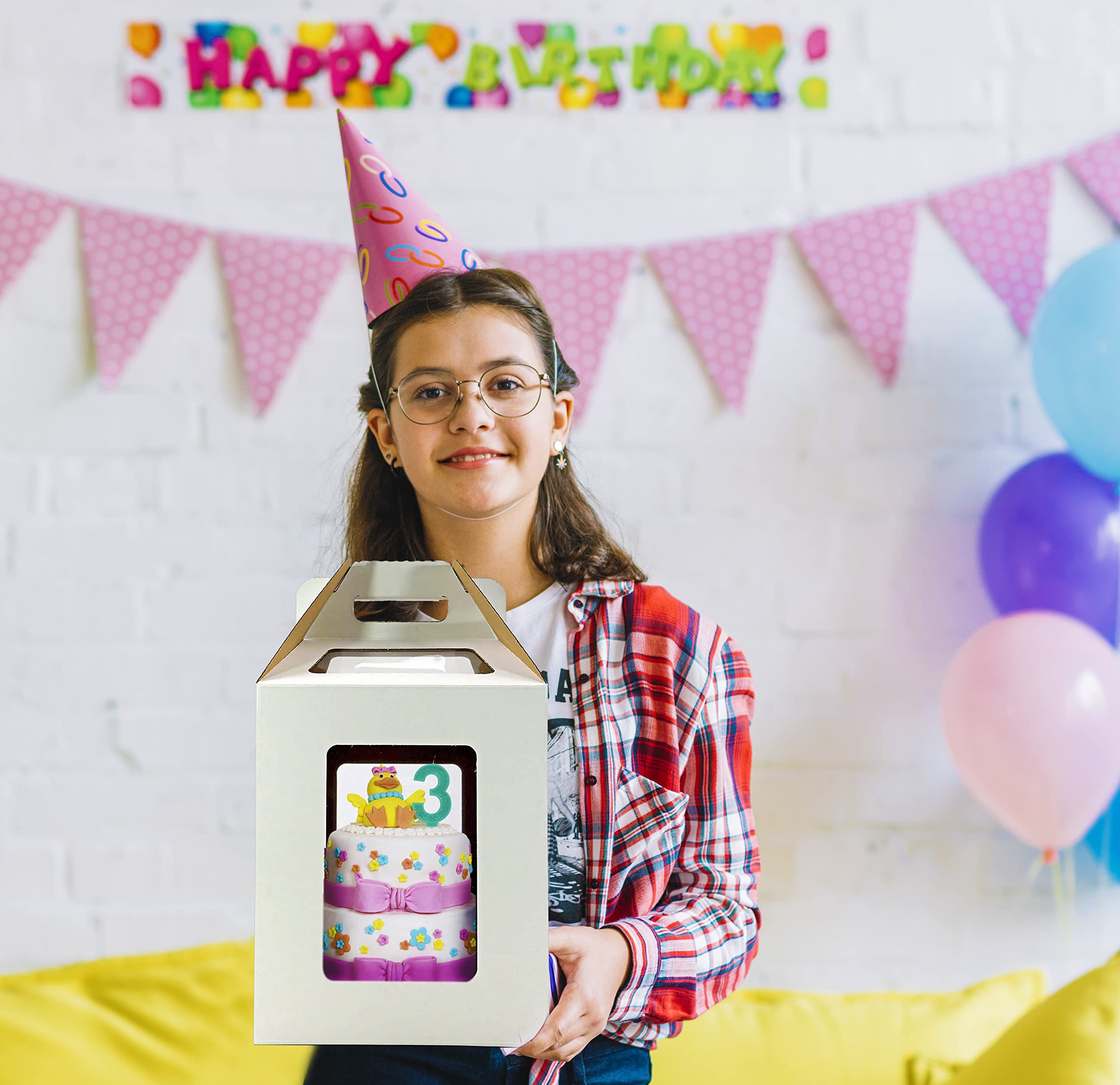 Buy Tri-Handle Tall Cake Boxes With Windows In 2 Sizes 6 Pack 10x10x12 ...