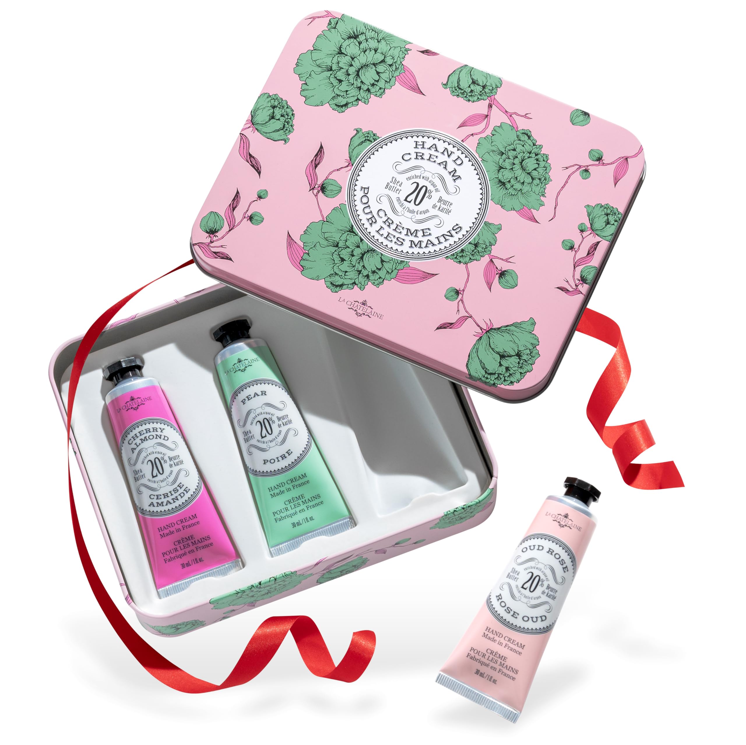 Amazon.com : La Chatelaine Rose Hand Cream Trio Tin Gift Set, Ready-To-Gift Tin, Nautral, Made ...
