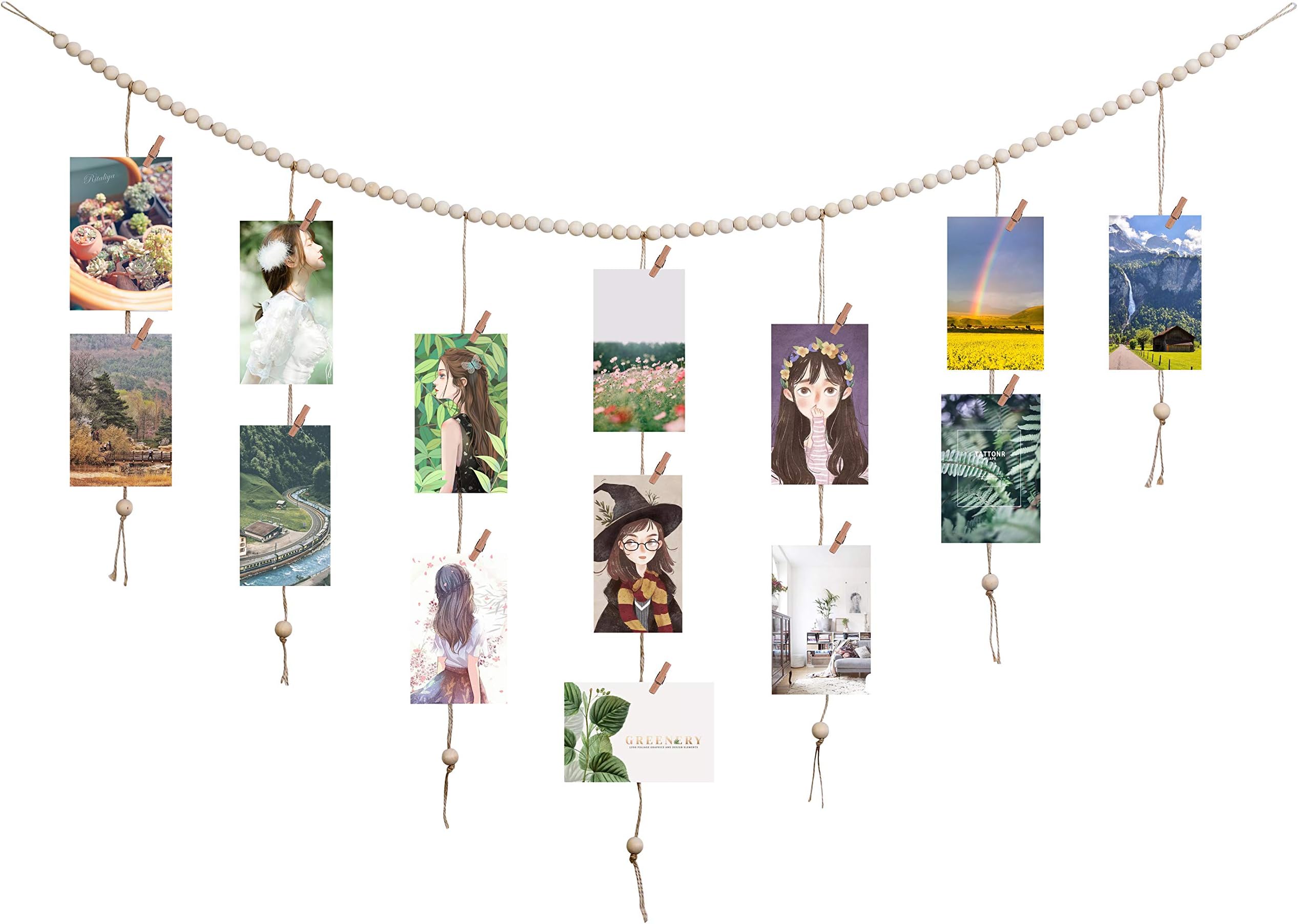 Amazon.com: 2 Pcs Hanging Photo Display with 36 Wood Clips DIY Boho ...