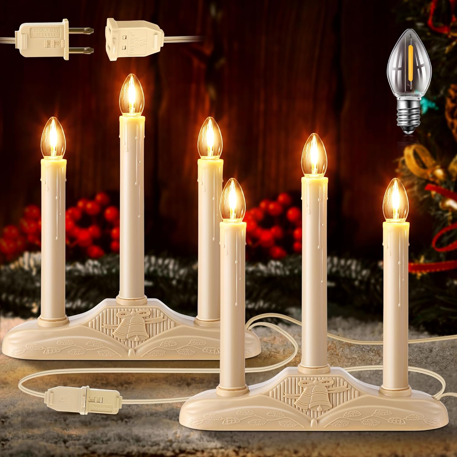 Amazon.com: Meonum 2 Sets 3 Light Electric Window Candles Plug in ...