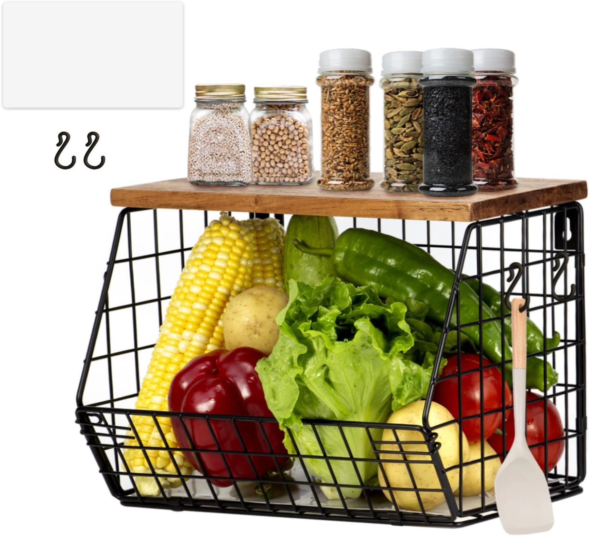 Qianly Metal Hanging Fruit Basket for Kitchen Wall, Onion Storage Wall ...