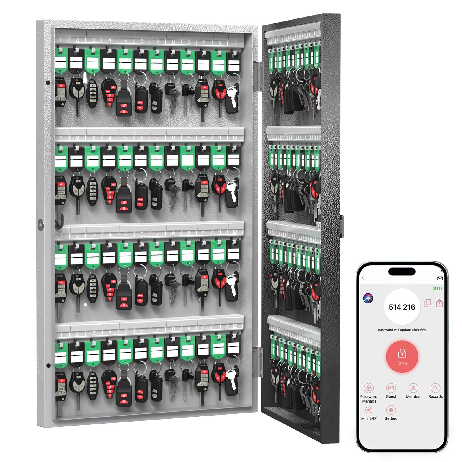 Amazon.com : WeHere Smart Key Lock Box Wall Mount, 96 Key Cabinet with ...