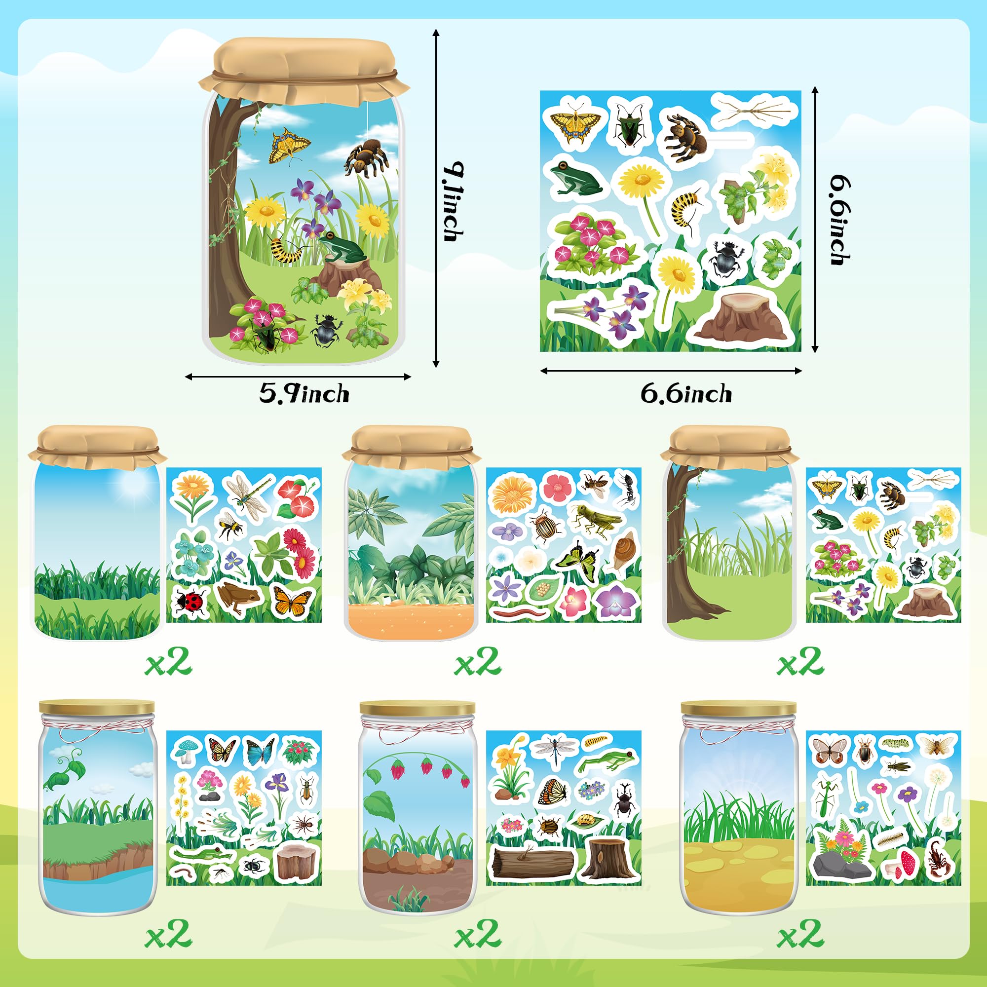 Snapklik.com : WATINC 12Pcs Spring Insect Jar Scene Sticker Art Craft ...