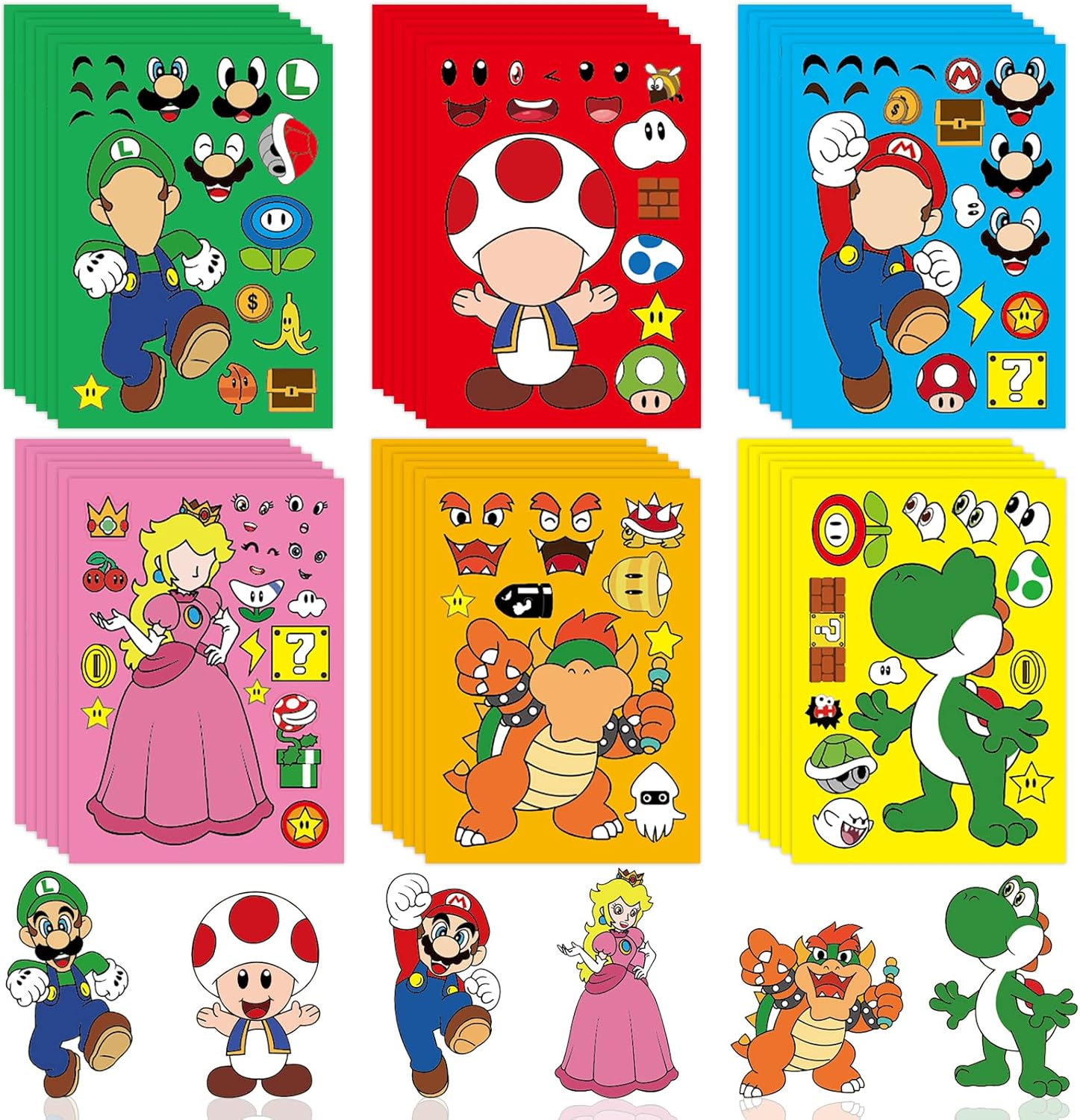 Amazon.com: 36 Sheets Super Bros Stickers Make Your Own Super Bros Face ...