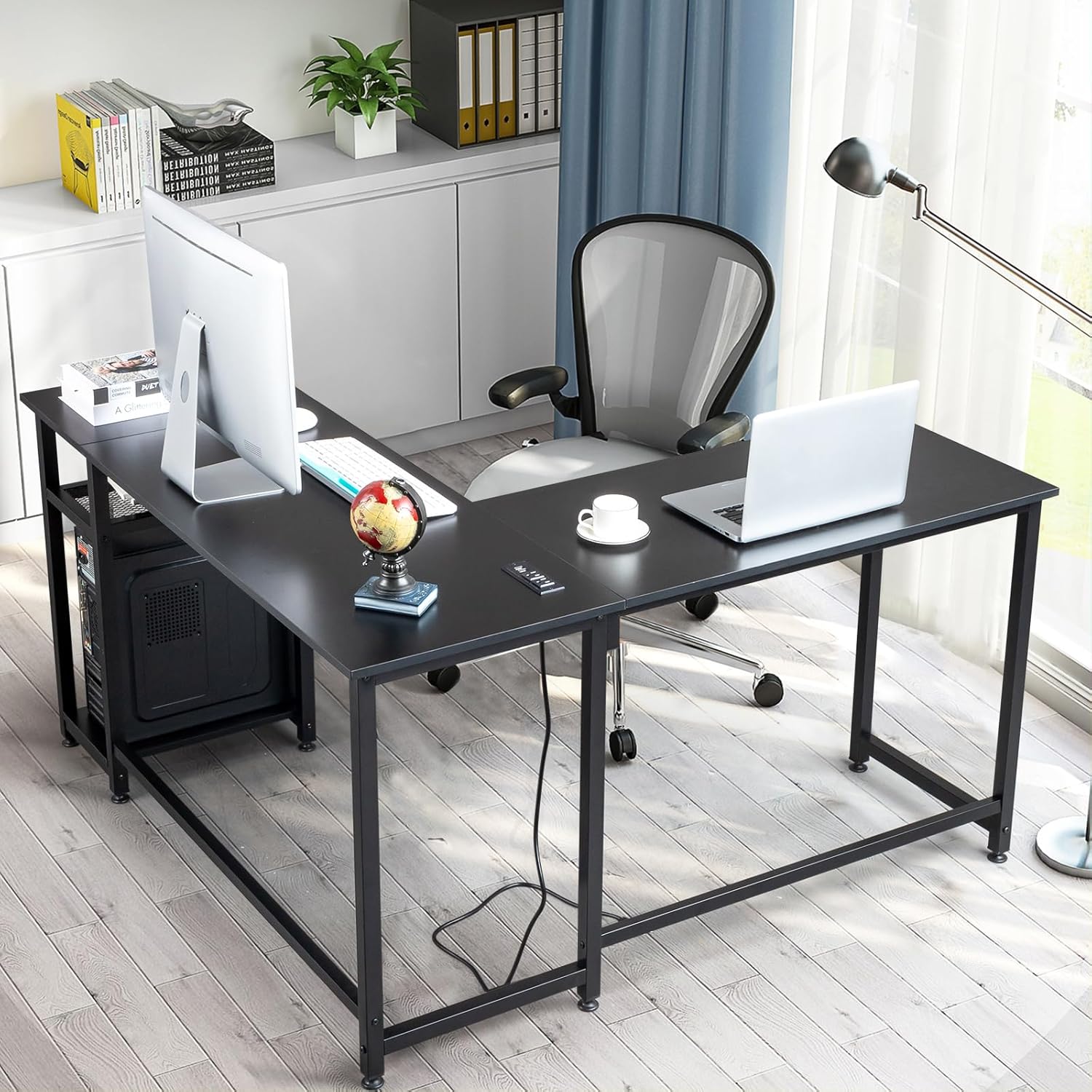 Amazon.com: Black L Shaped Desk with Power Outlet, L-Shaped Corner ...