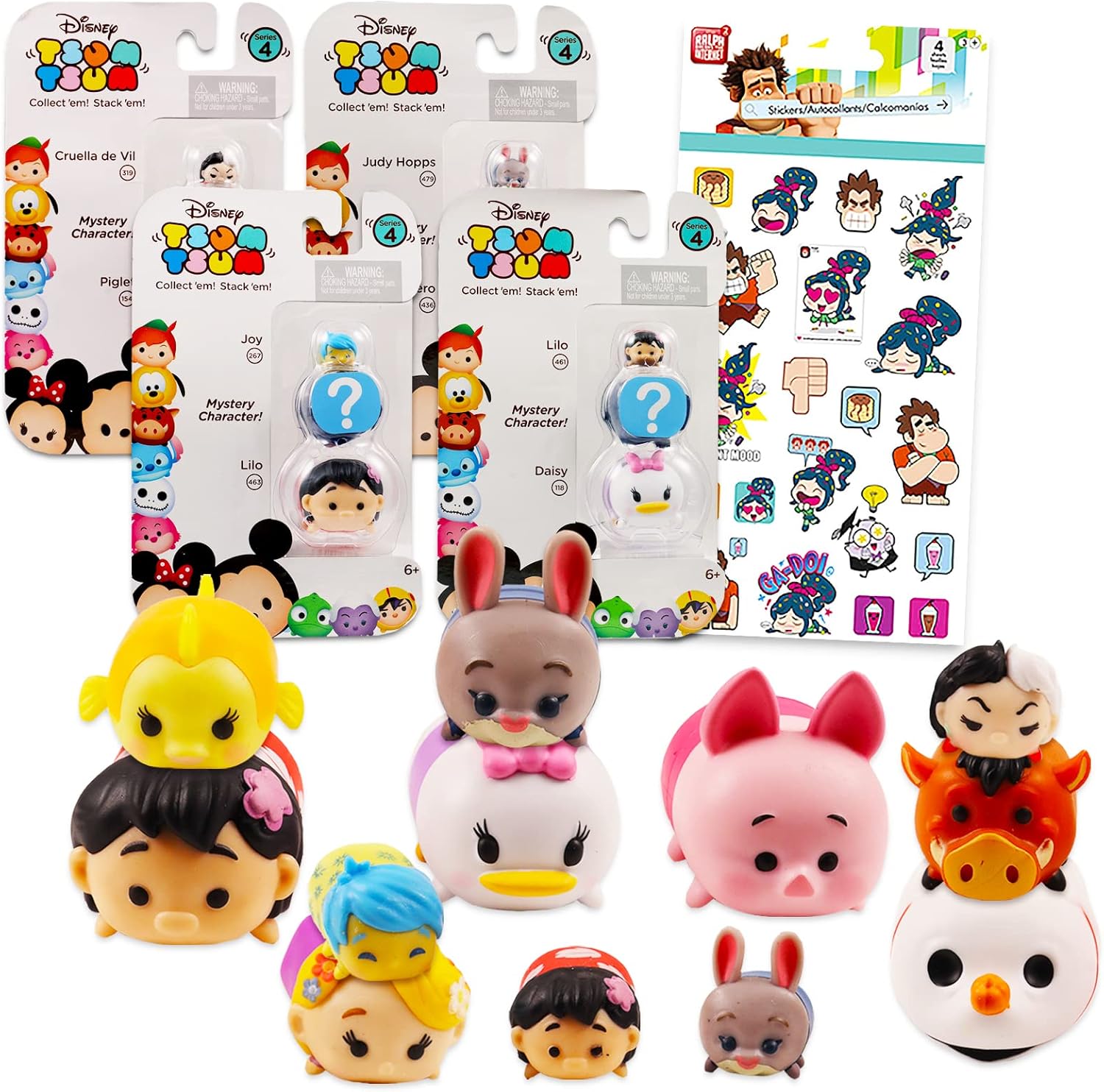 Disney Tsum Tsum Mini Figures Mystery Pack - 4 Pack Bundle with Disney ...