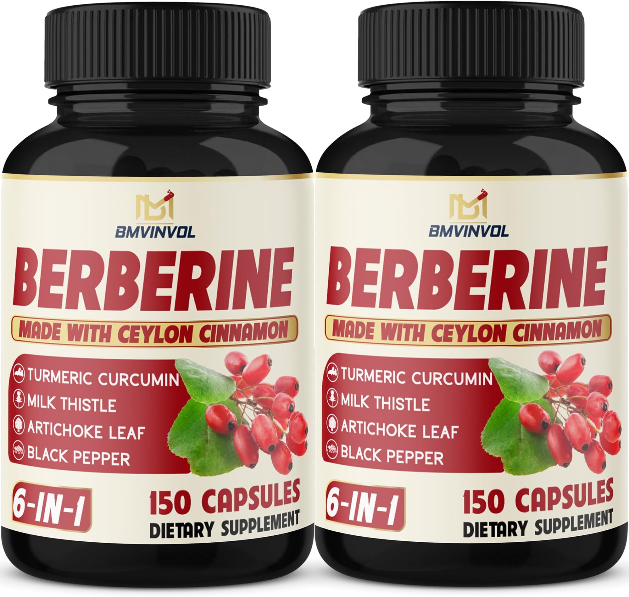 Amazon.com: 2 Pack Berberine HCl- Plus Ceylon Cinnamon, Turmeric, Milk ...