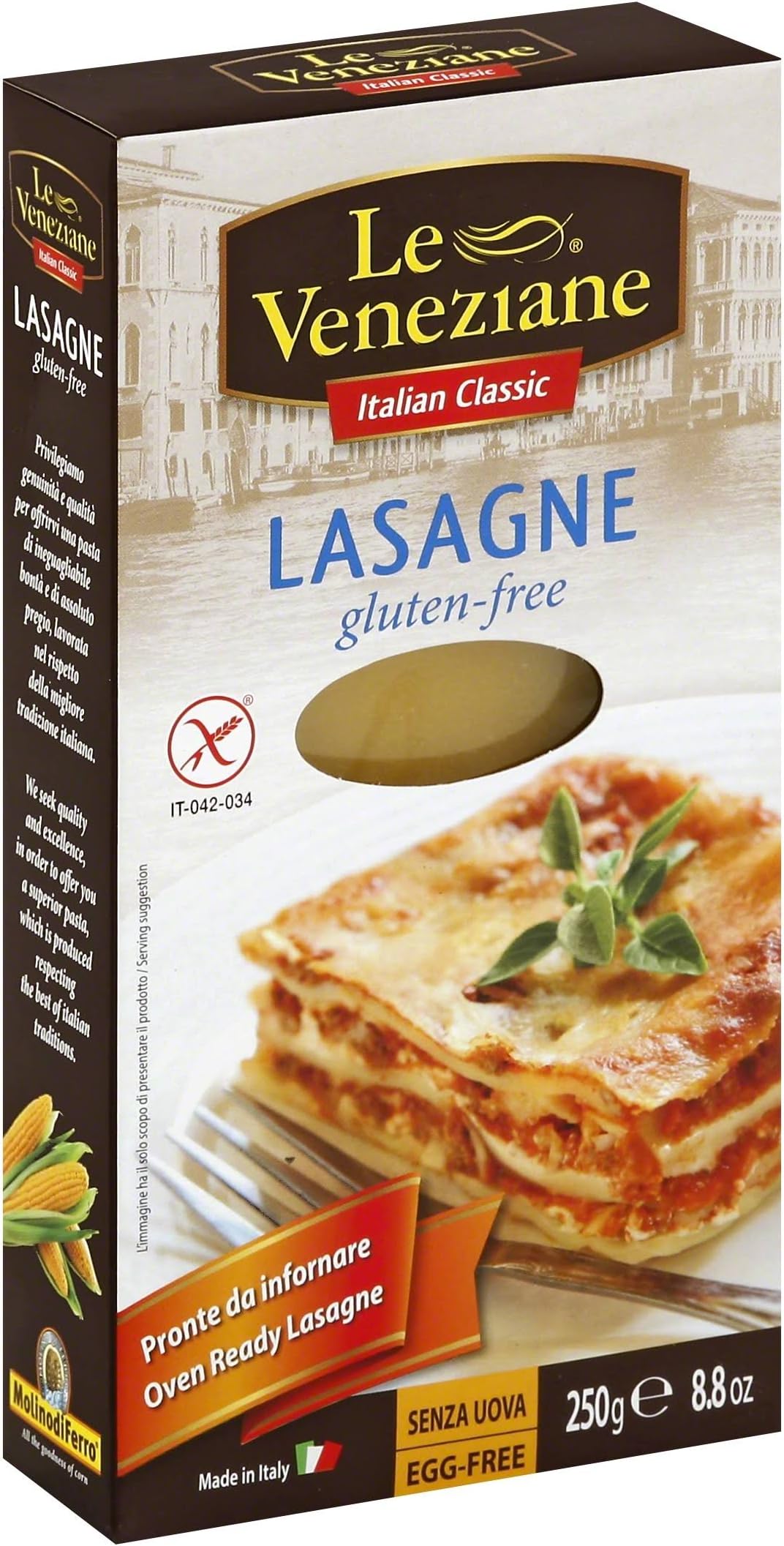 Amazon.com : Le Veneziane Gluten Free Lasagne Sheets - 250g (Pack of 2 ...
