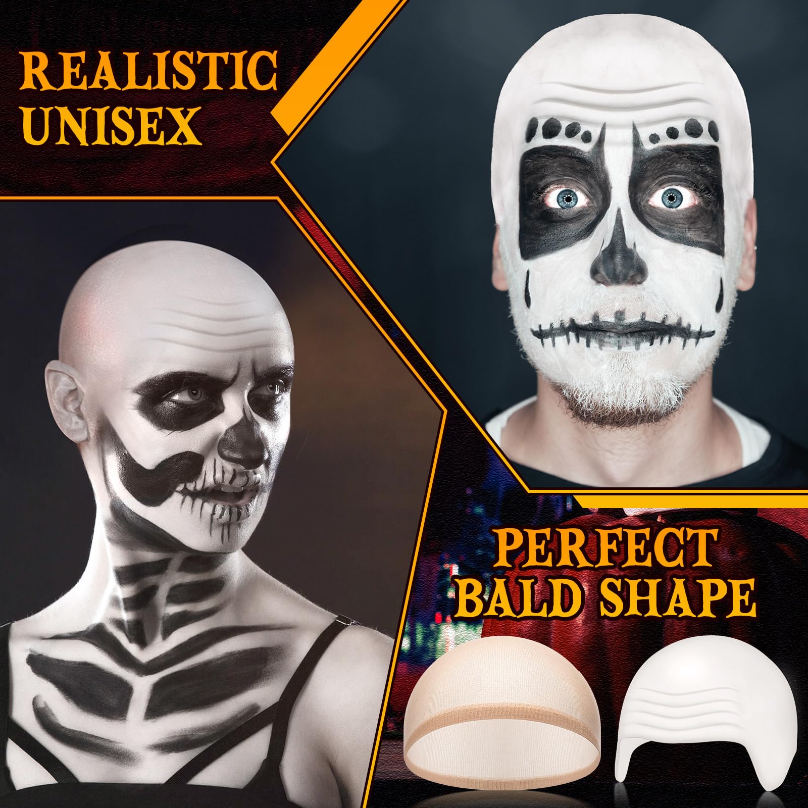 Snapklik.com : Syhood 2 Pieces Halloween Bald Cap Makeup Latex Bald ...