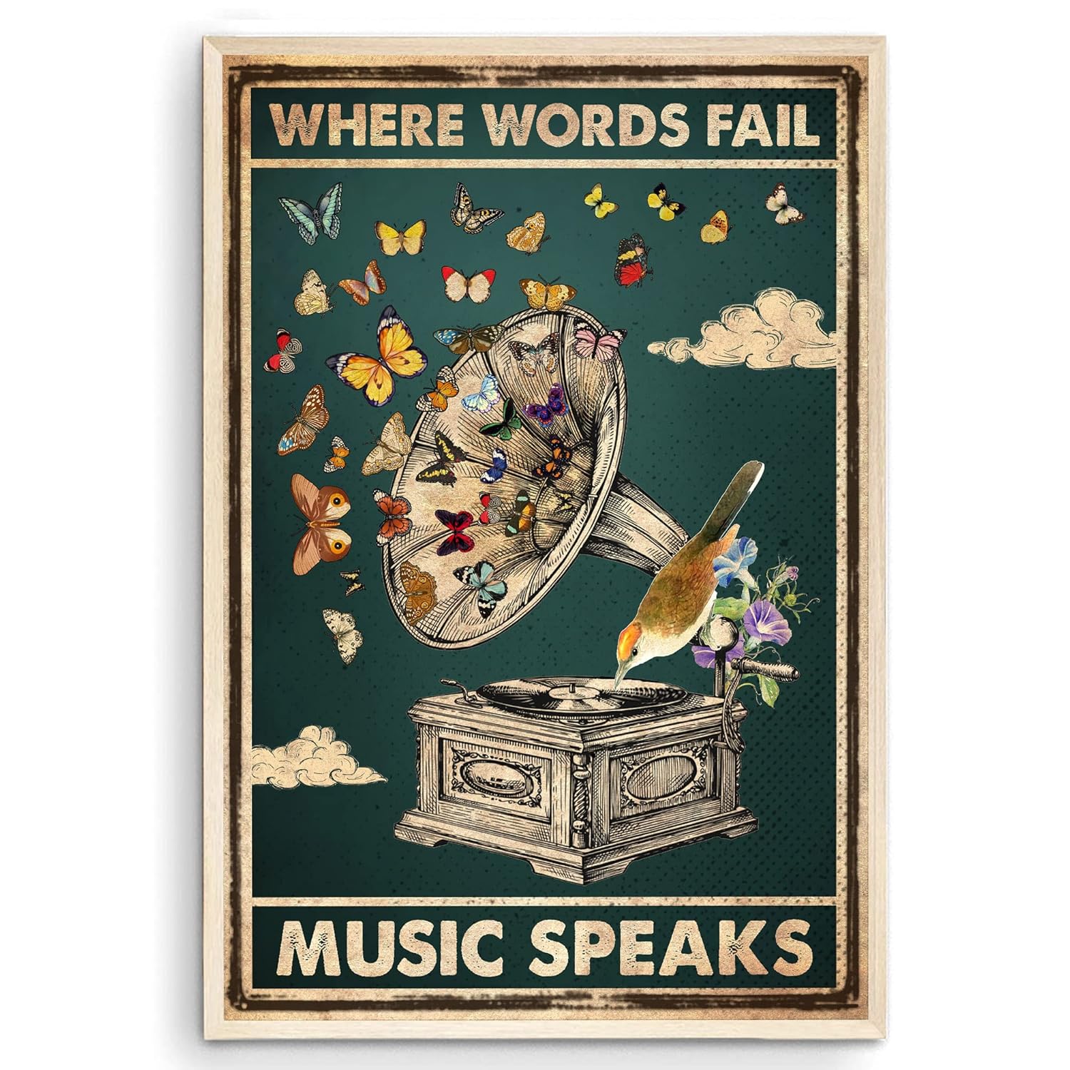 Amazon.com: Gramophone Vintage Poster, Where Words Fail Music Speaks ...