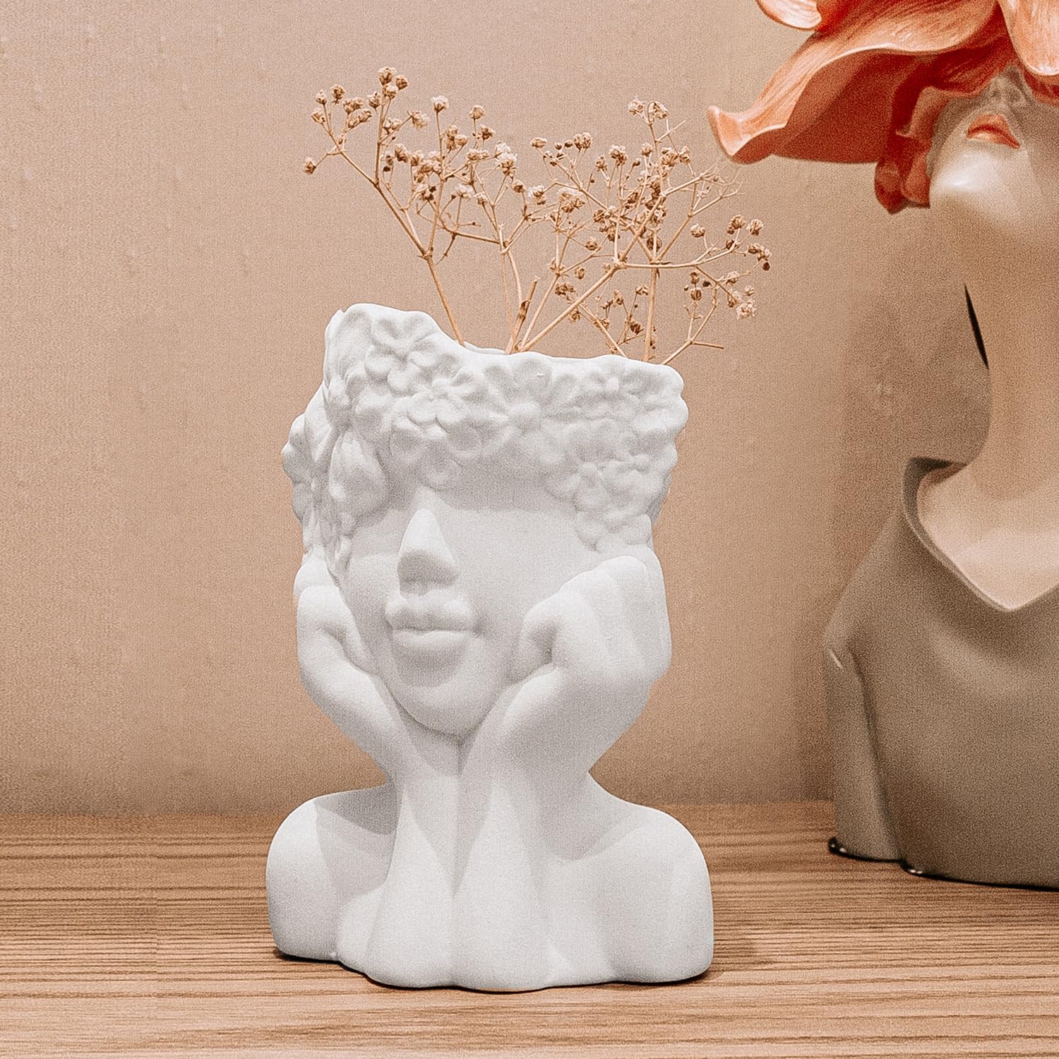 Amazon.com: SANFERGE Ceramic Face Vase for Flowers, 6.7 inch Matte ...