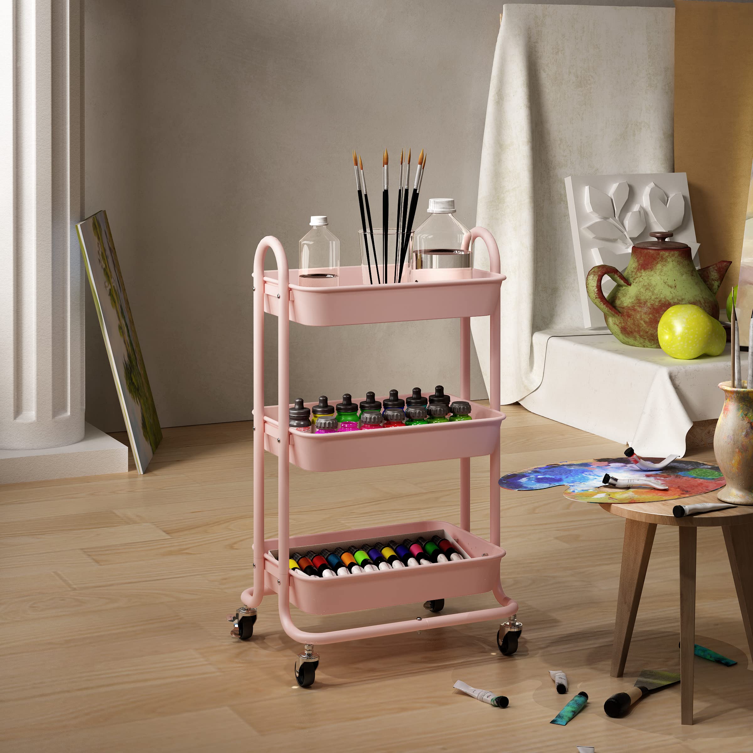 MIOCASA 3-Tier Utility Rolling Cart, Multifunctional Cart with Lockable ...