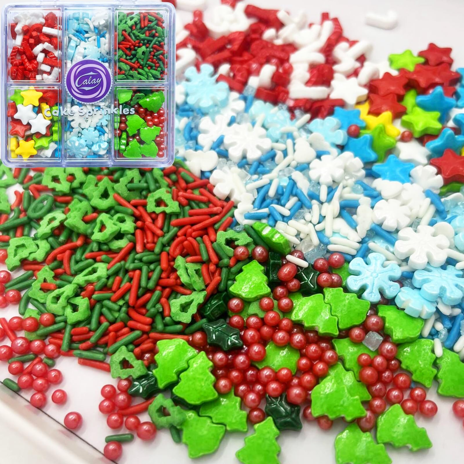 Amazon.com: Tree Star Snowflakes Sprinkles Candy Sugar Sprinkle Red and ...