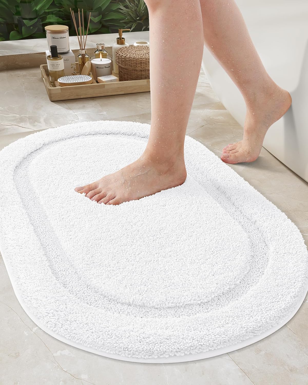 Amazon.com: Color&Geometry White Bathroom Rugs, Non Slip, Absorbent ...
