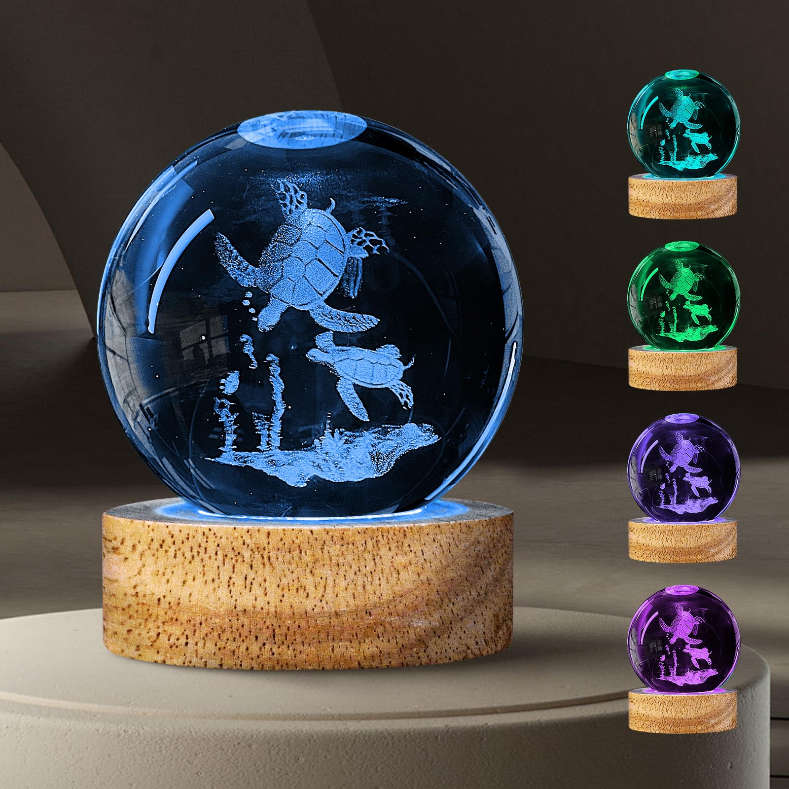 DCORIUNTG 3D Sea Turtle Crystal Ball Night Light with 16 Color, 60mm ...