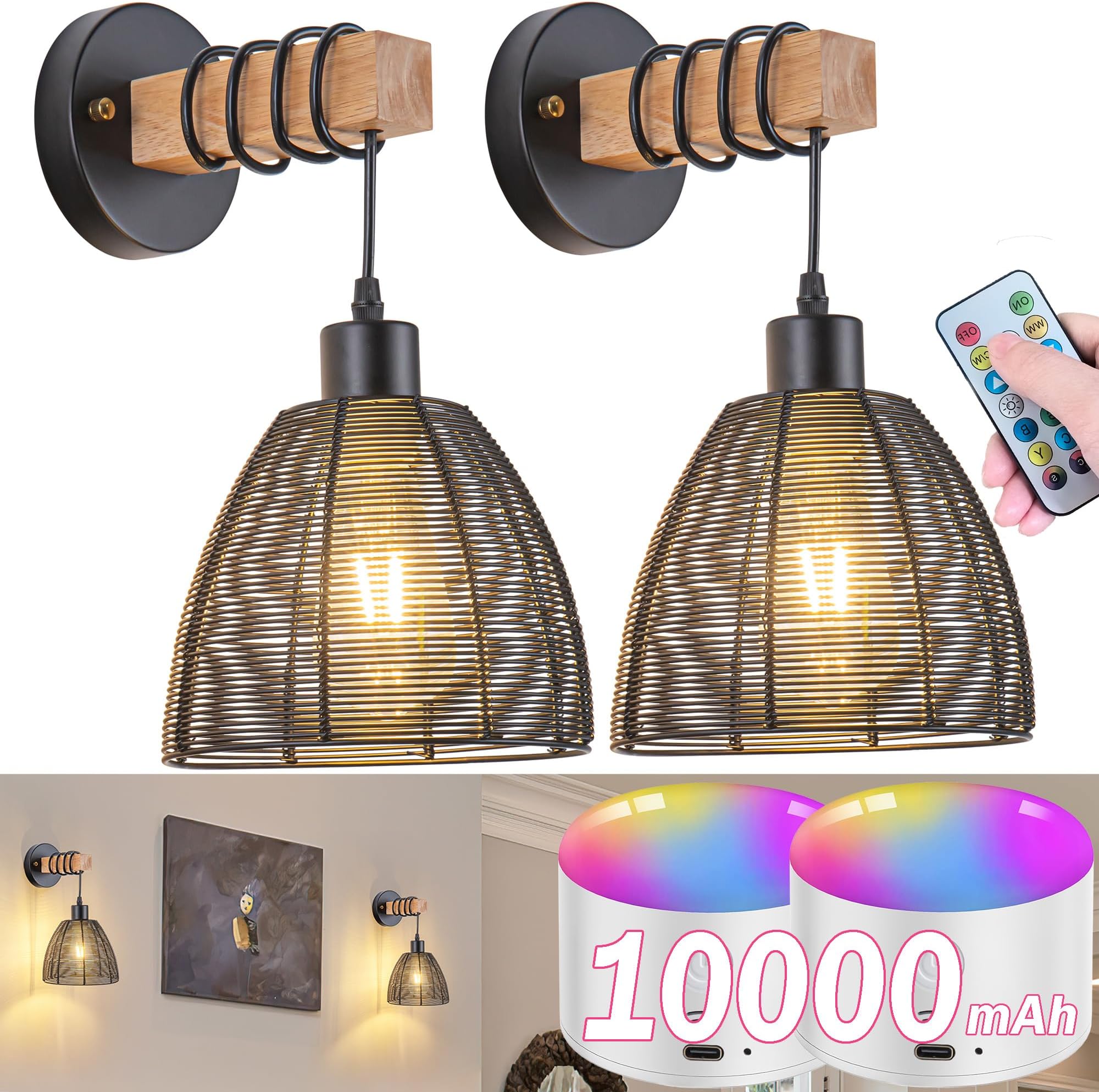 Battery Operated Wall Sconce, Wireless Wall Sconces Set Of Two With ...