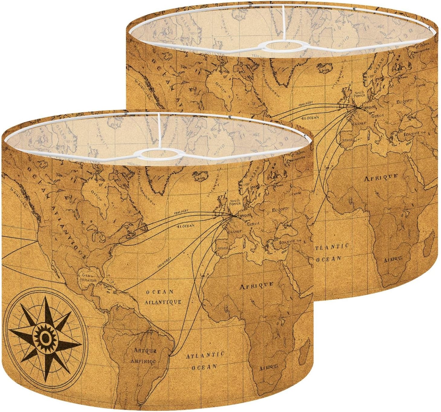 Lamp Shades Set of 2 old map world Drum lampshades for Floor Lamps ...