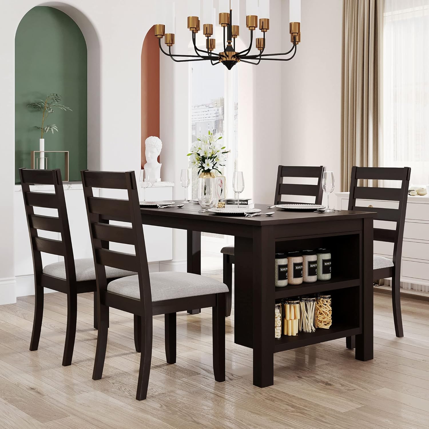Amazon.com - TOPMAX Farmhouse Wood 5-Piece Dining Table Set with 2-Tier ...