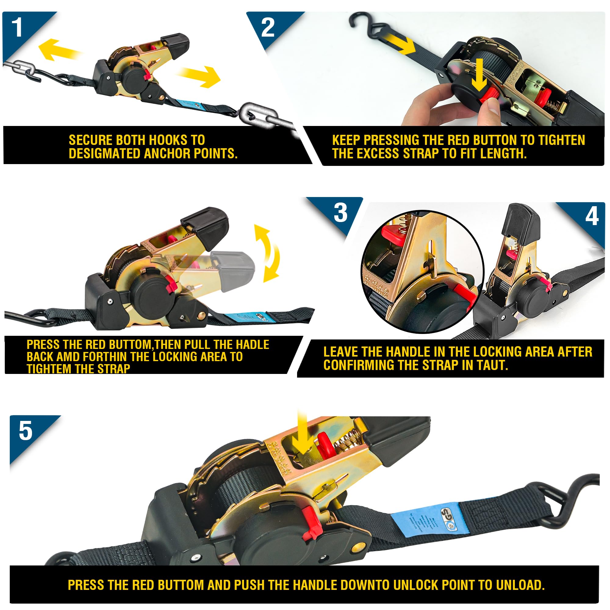 Snapklik Retractable Ratchet Straps 4 Pack Ratchet Straps Self