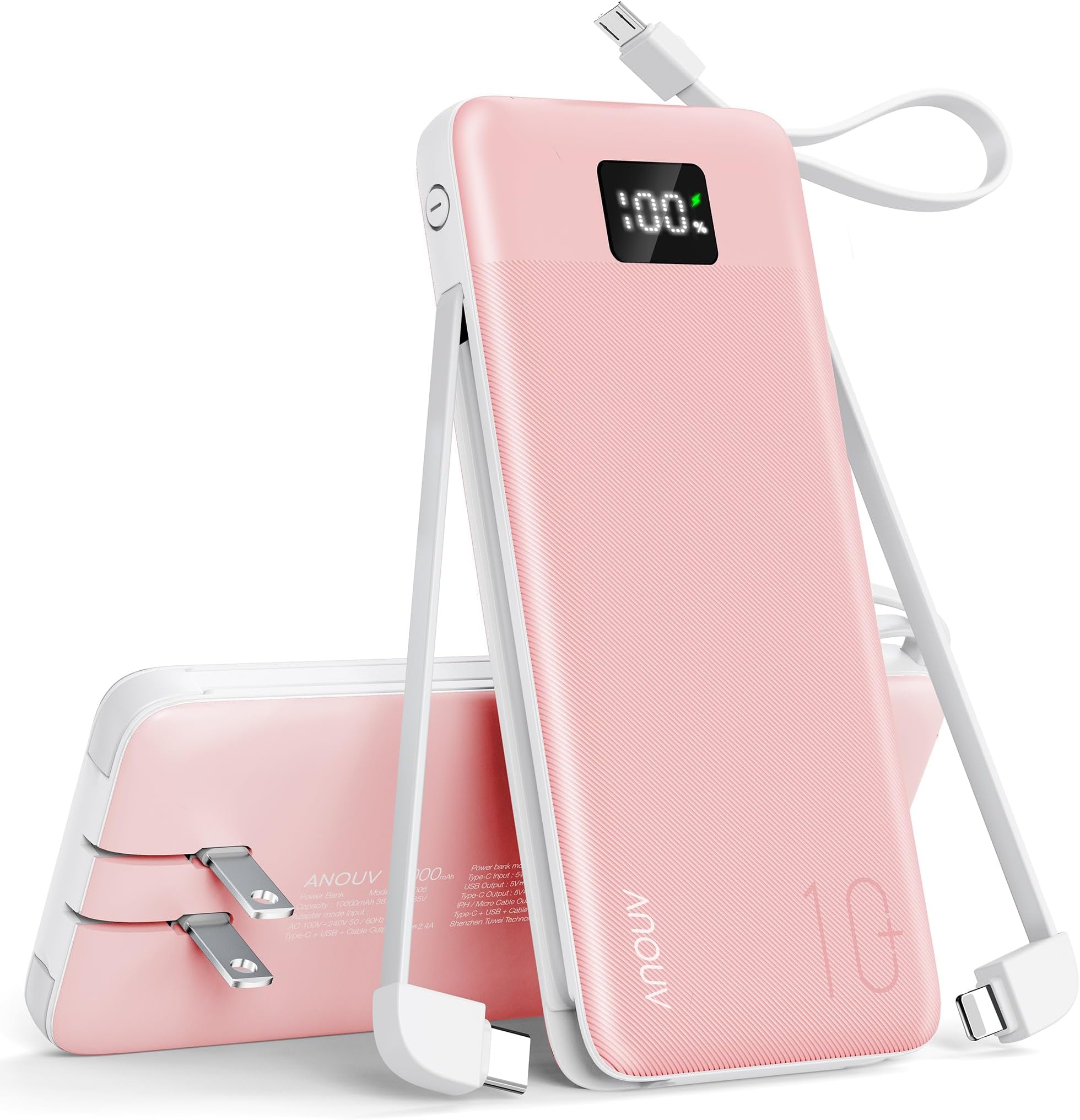 Amazon.com: Portable Charger Power Bank Built in Cables and Wall Plug ...