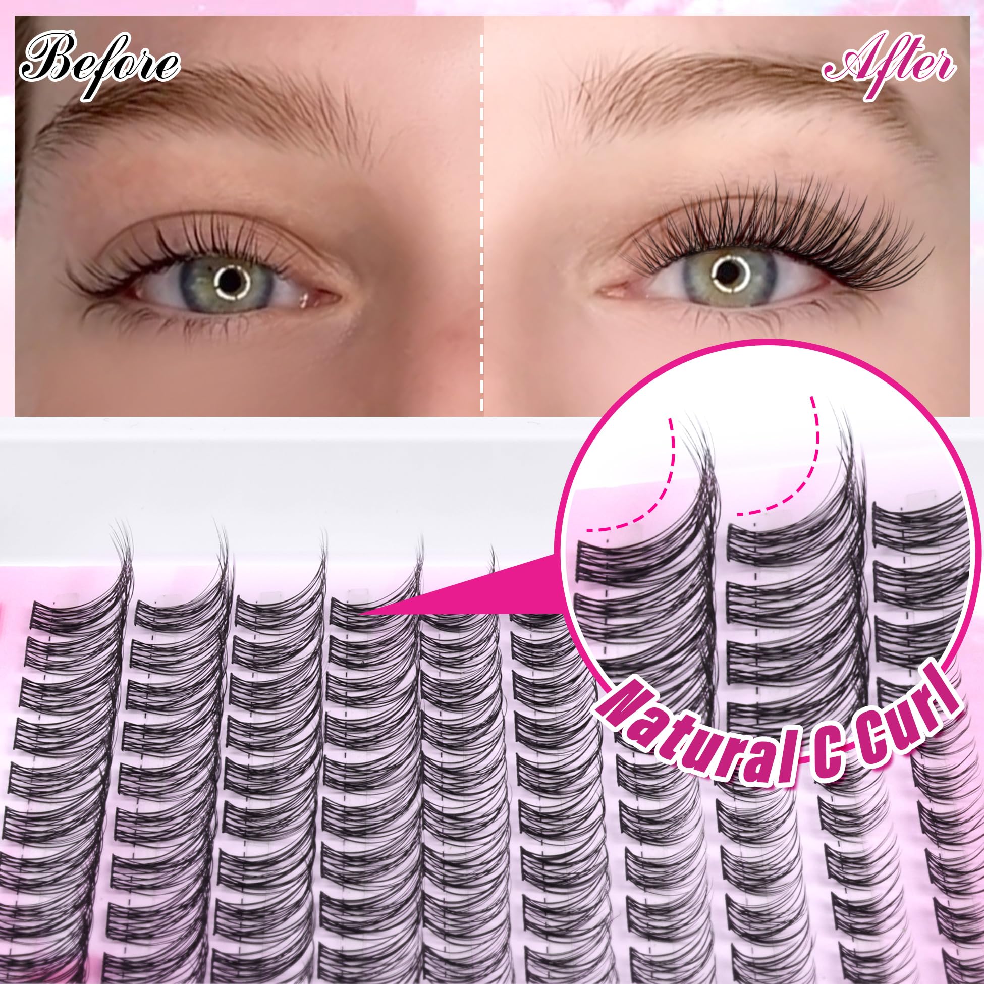 Zegaine Natural Lash Clusters Kit Wispy Eyelash Extensions Kit Natural ...