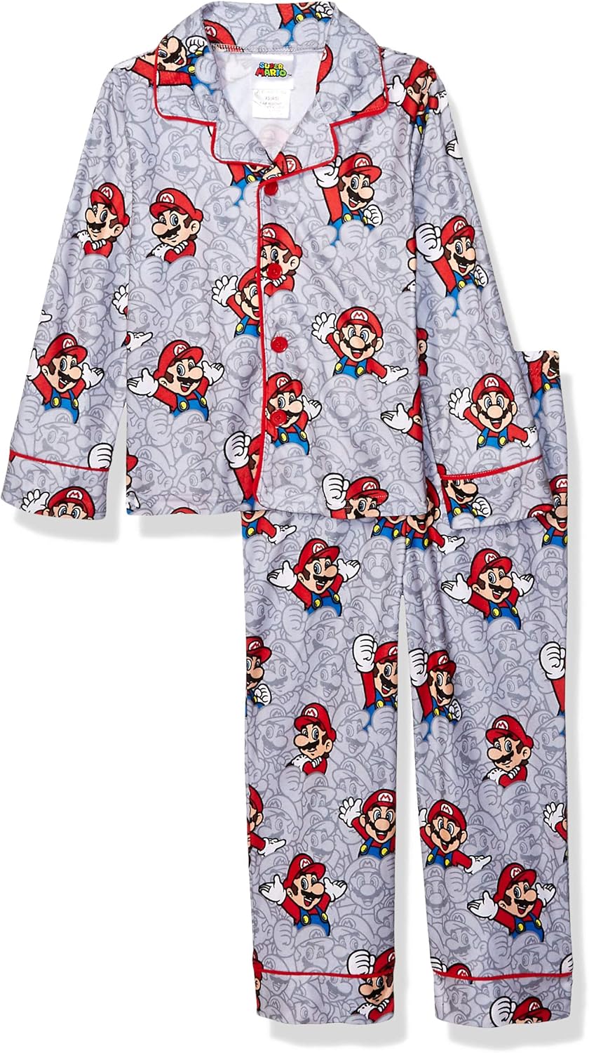 Amazon.com: Super Mario Big Boy's Soft Knit Flannel Button Down Pajama ...
