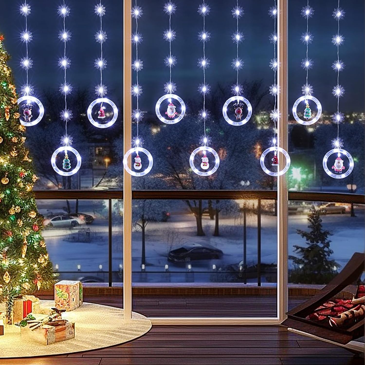 BLOOMWIN Christmas Window Decorations - 3M 120 LED Snowflake Curtain ...