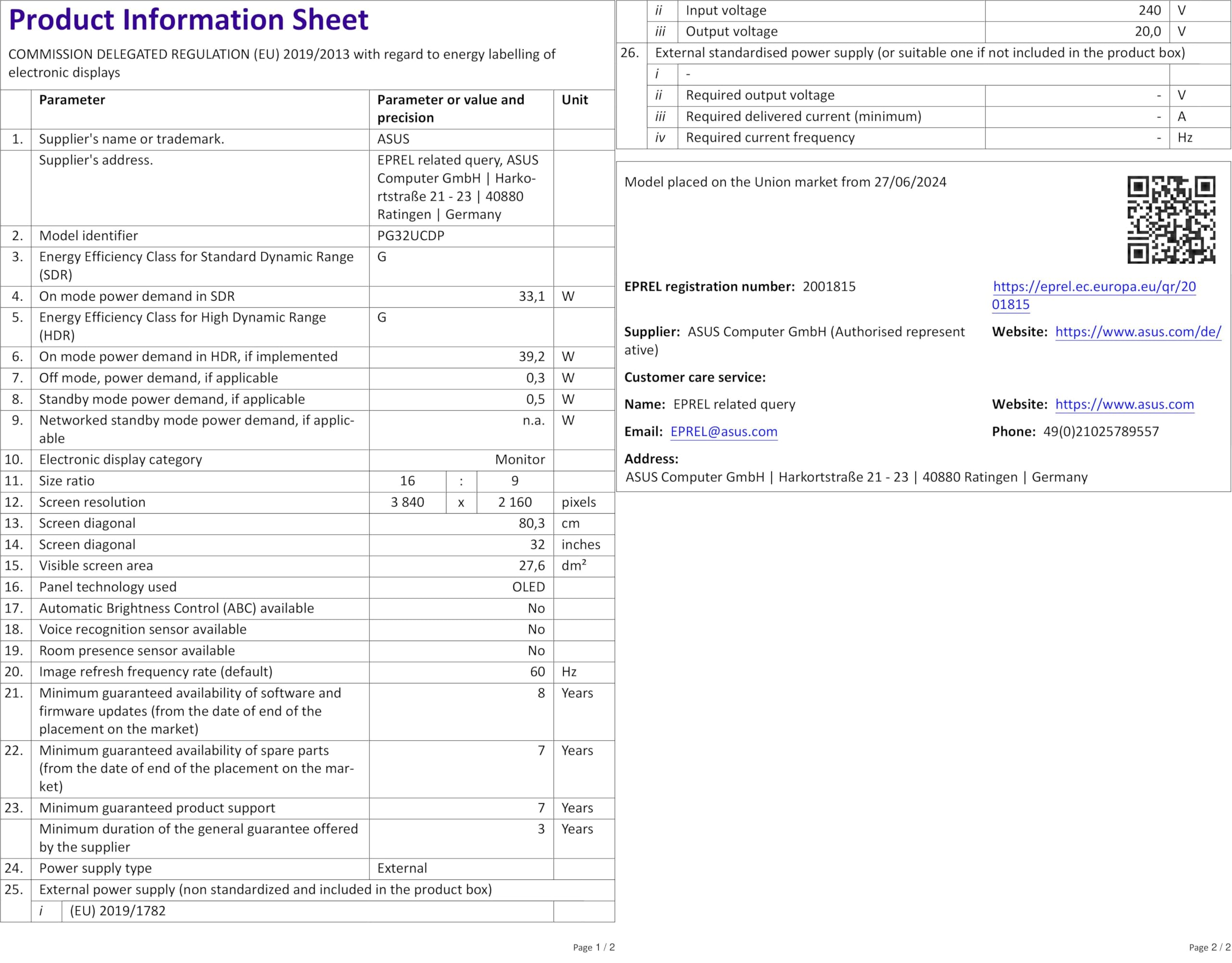 ASUS ROG Swift 32” 4K OLED Gaming Monitor (PG32UCDP) - WOLED, Dual Mode ...