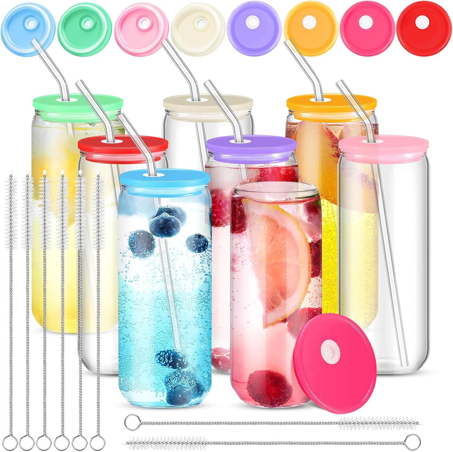 Amazon.com: Domensi 8 Set 20 oz Drinking Glass Cups with Acrylic Lids ...