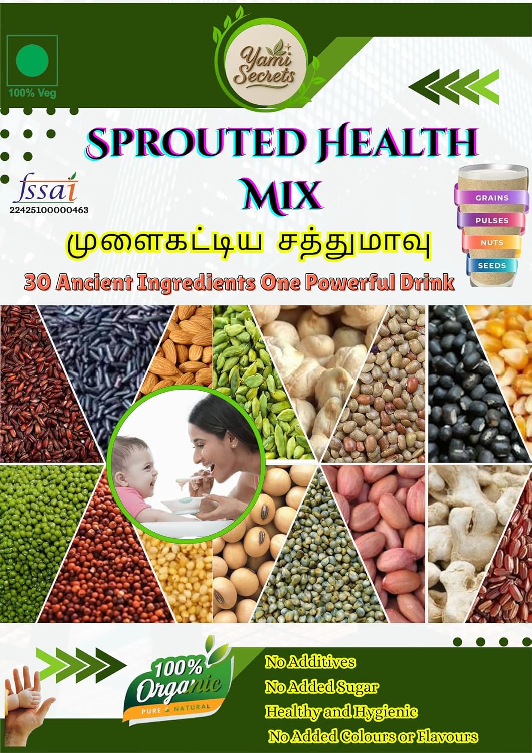 Yami Secrets Sprouted Health Mix 250gm | Protein & Fibre Rich | 30 ...