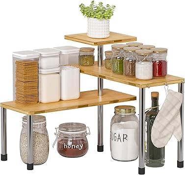 Amazon.com: Hellojin Countertop Organizer, 3 Tier Moveable Corner Shelf ...
