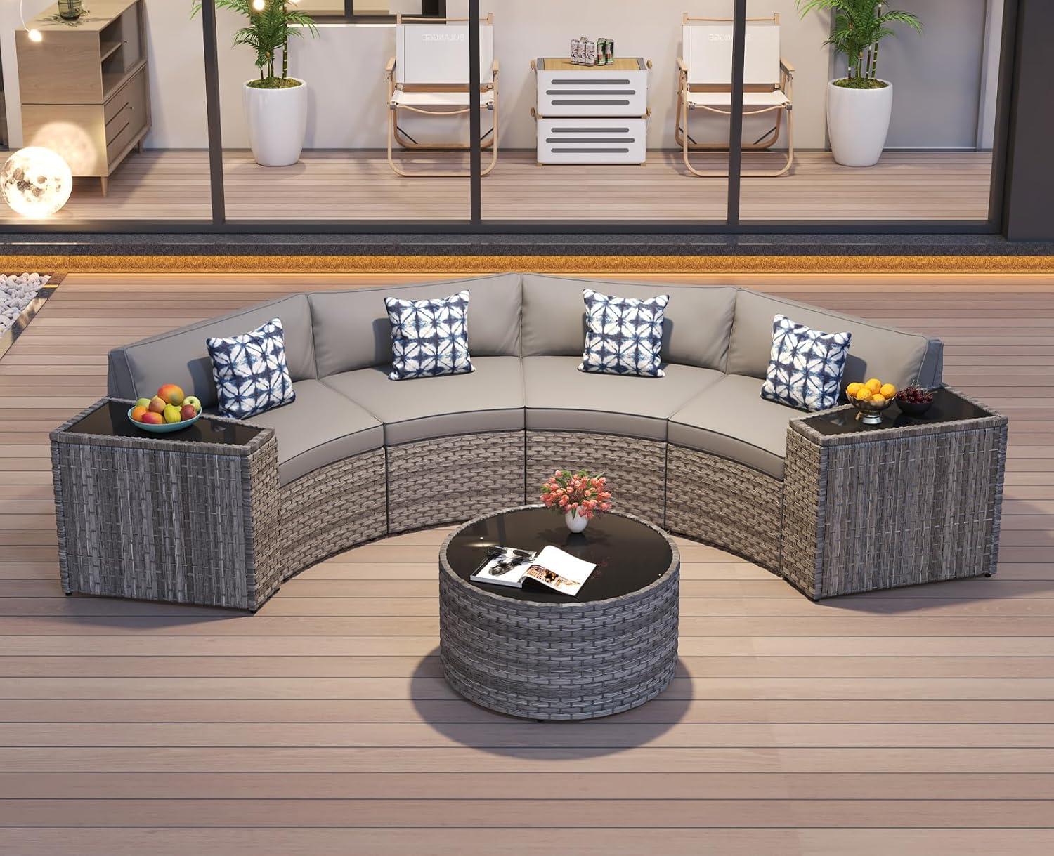 Amazon.com: Restland Half Moon Patio Furniture Set with Tables,7 Pieces ...