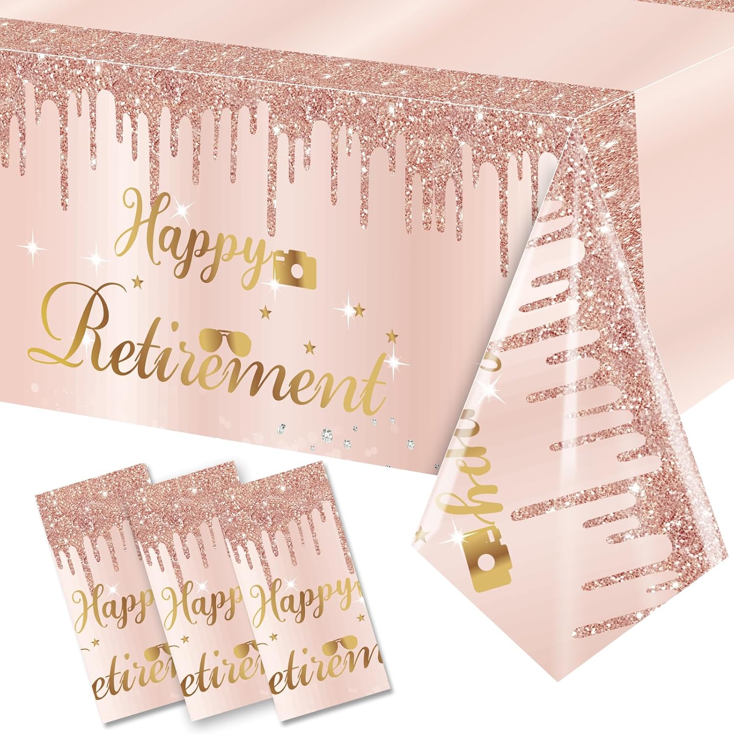 Amazon.com: Excelloon 3 Pack Happy Retirement Tablecloth Decorations ...
