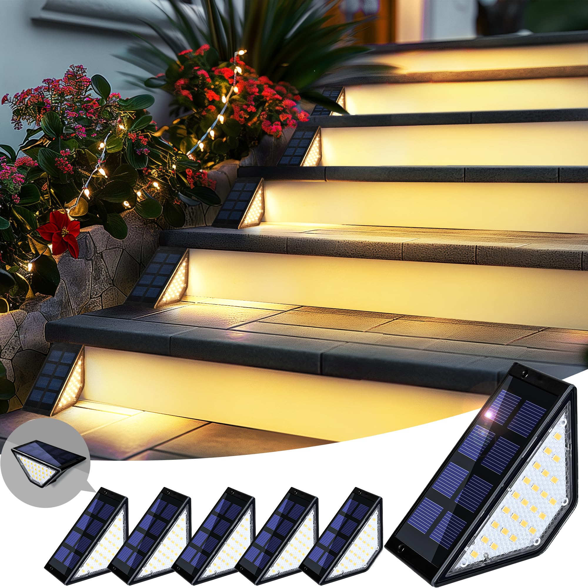 PATIOWIN Solar Step Lights for Outside,24 LEDs Solar Deck Lights ...